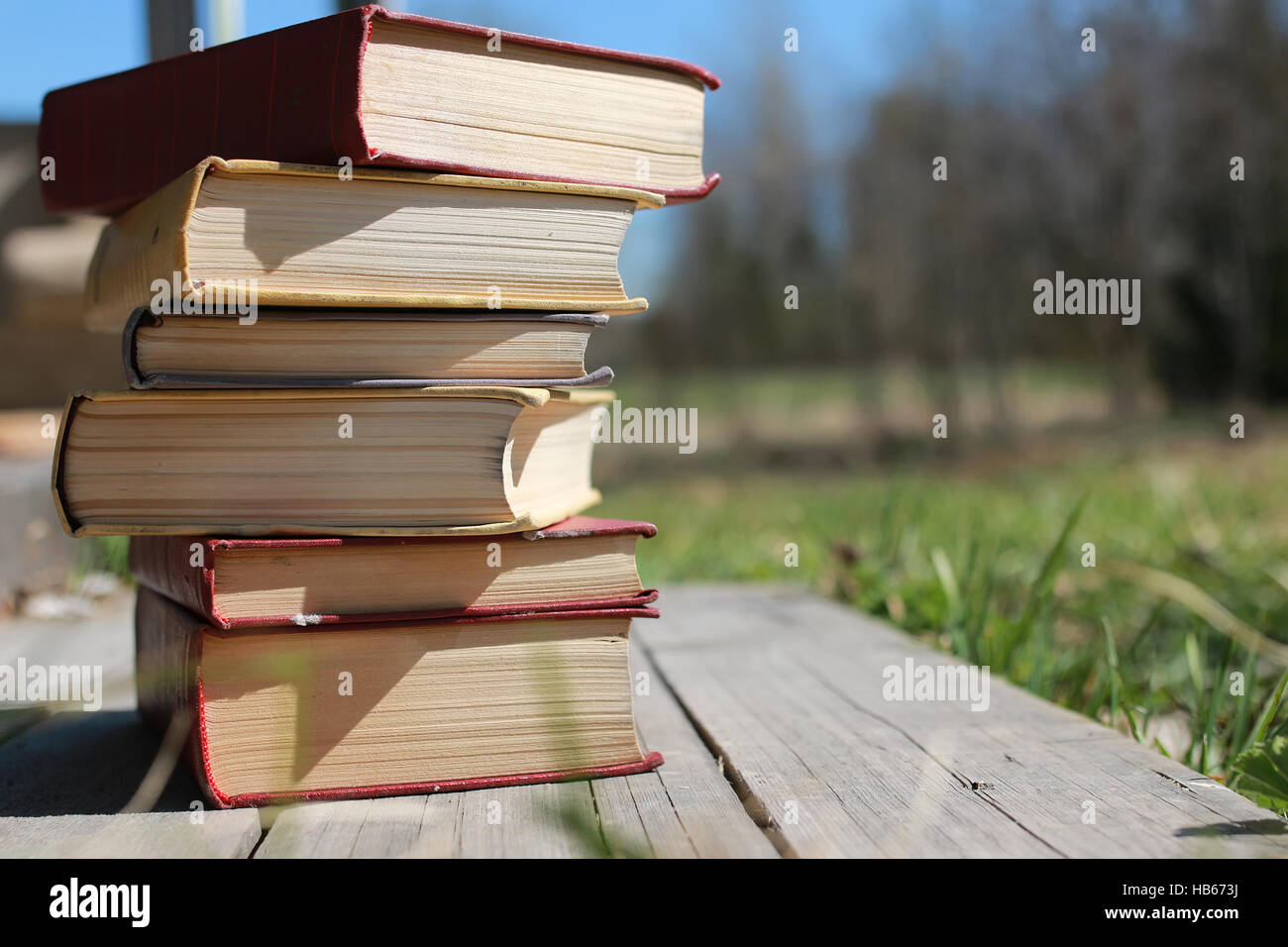 books standing on a table Stock Photo - Alamy