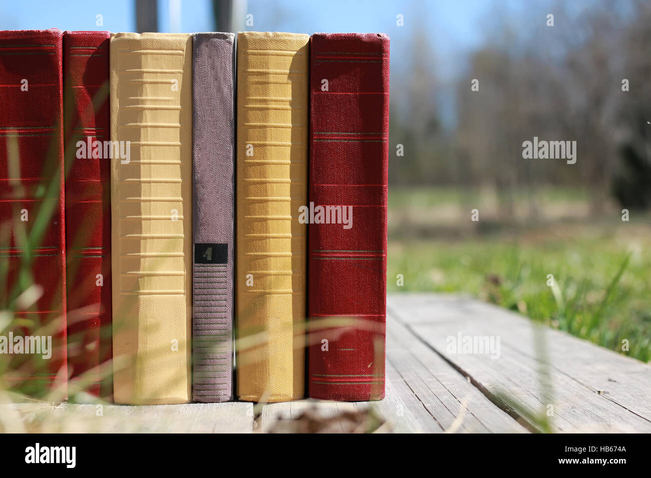 books standing on a table Stock Photo - Alamy