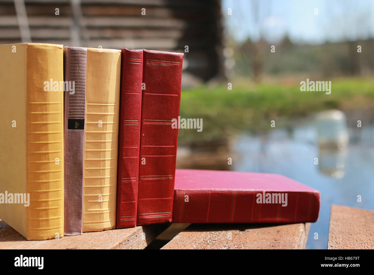 books standing on a table Stock Photo - Alamy