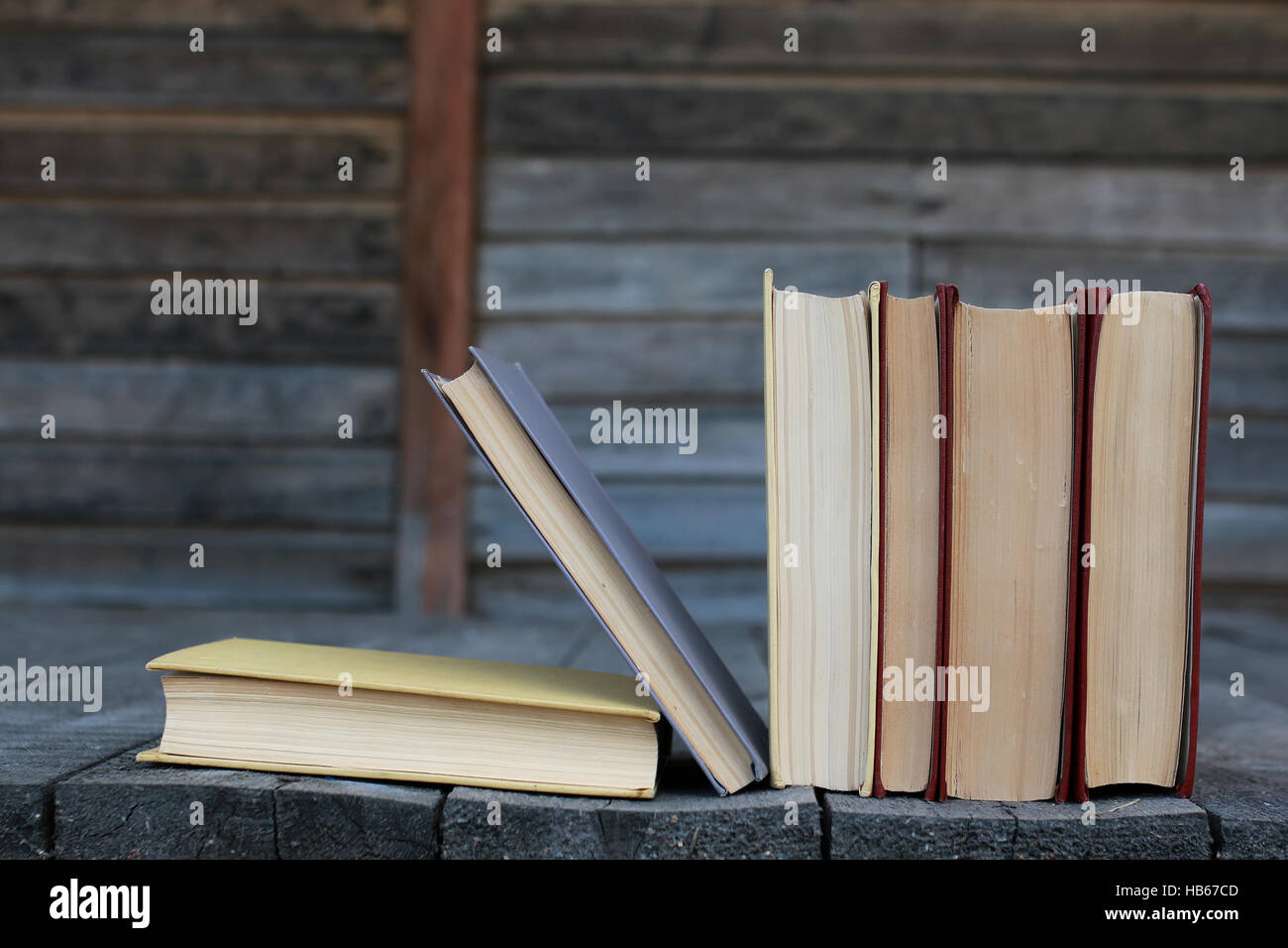books standing on a table Stock Photo - Alamy