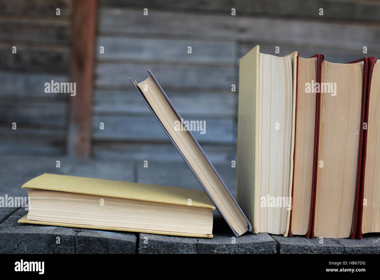 books standing on a table Stock Photo - Alamy