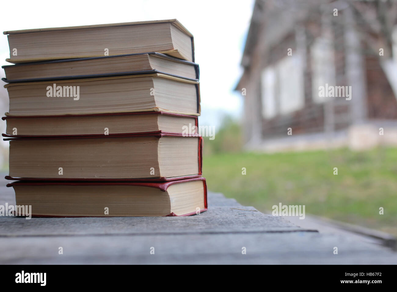 books standing on a table Stock Photo - Alamy
