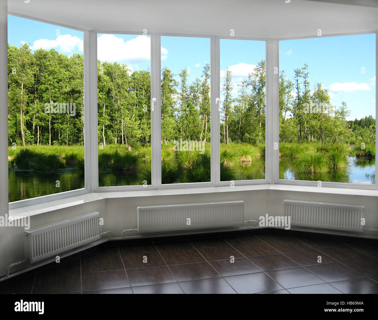 window overlooking the forest lake Stock Photo - Alamy