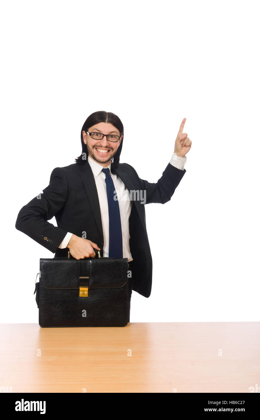 Businessman at workplace isolated on white Stock Photo - Alamy