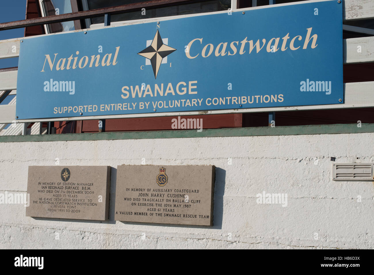 Signs at the National Coastwatch Station, Swanage Stock Photo - Alamy