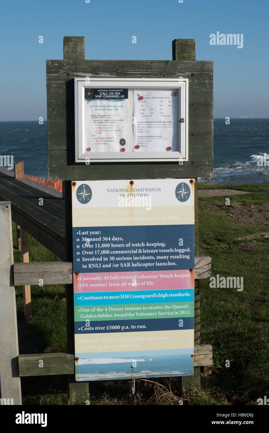 Signs at the National Coastwatch Station, Swanage Stock Photo - Alamy