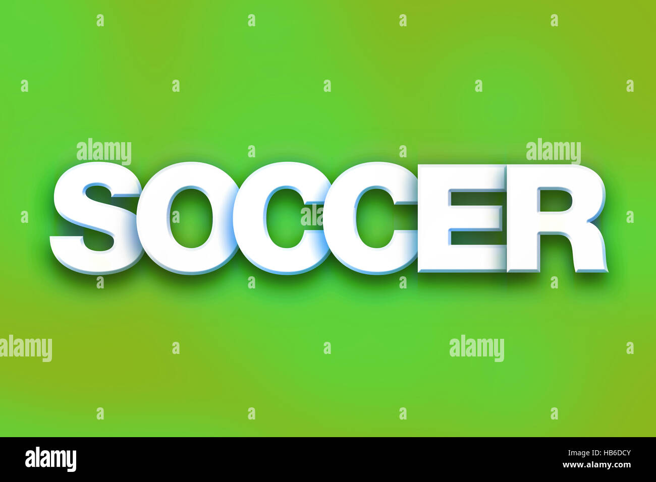 The word "Soccer" written in white 3D letters on a colorful background ...