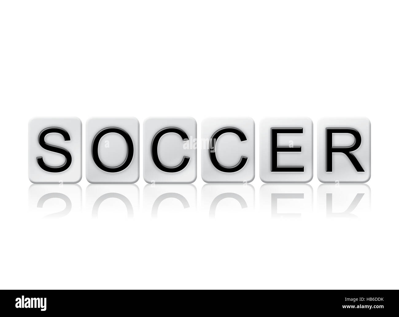 The word "Soccer" written in tile letters isolated on a white ...