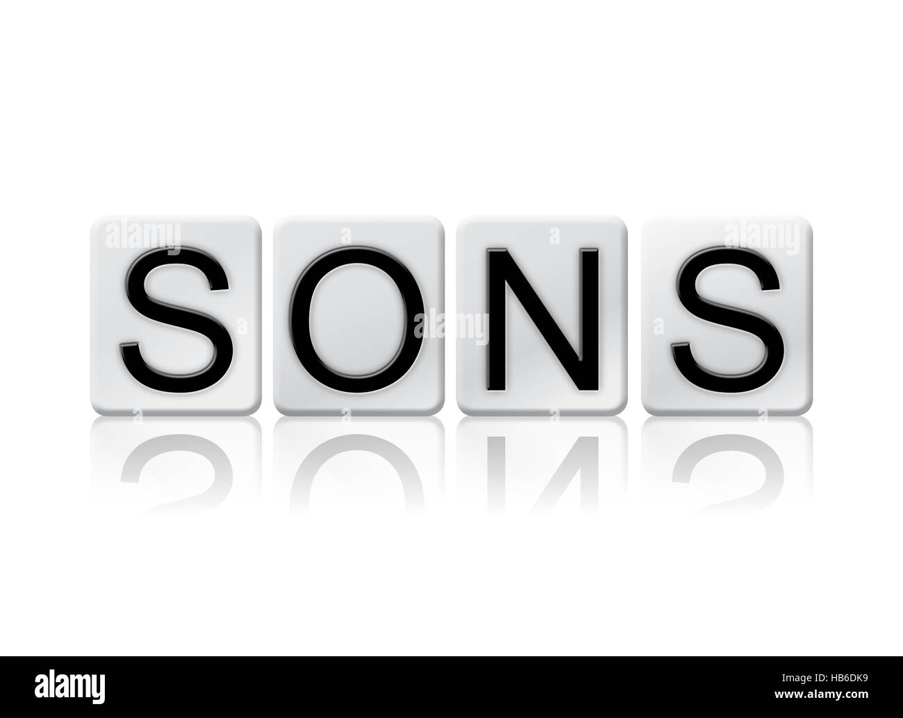 The word "Sons" written in tile letters isolated on a white background ...