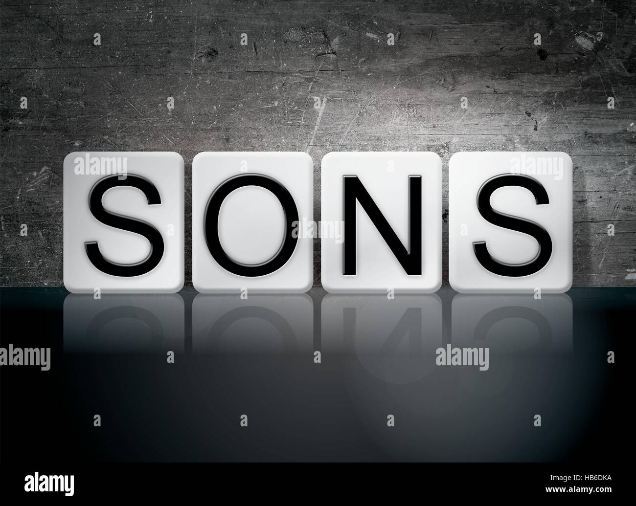 The word "Sons" written in white tiles against a dark vintage grunge ...