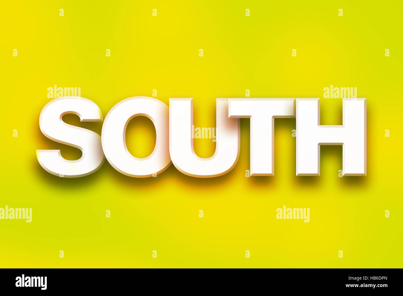 The word "South" written in white 3D letters on a colorful background ...
