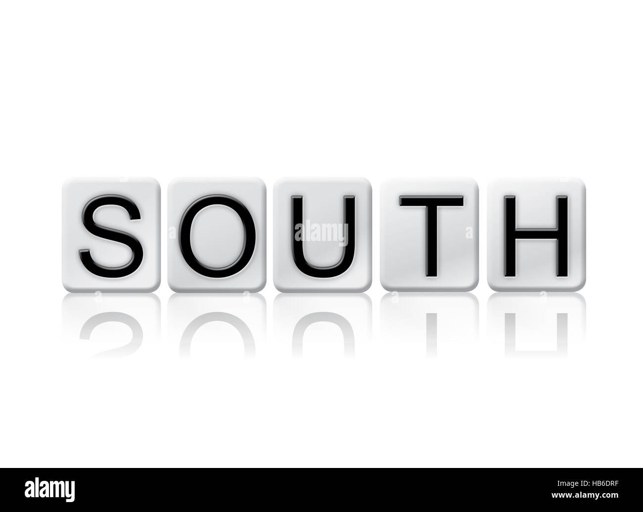 The word "South" written in tile letters isolated on a white background ...