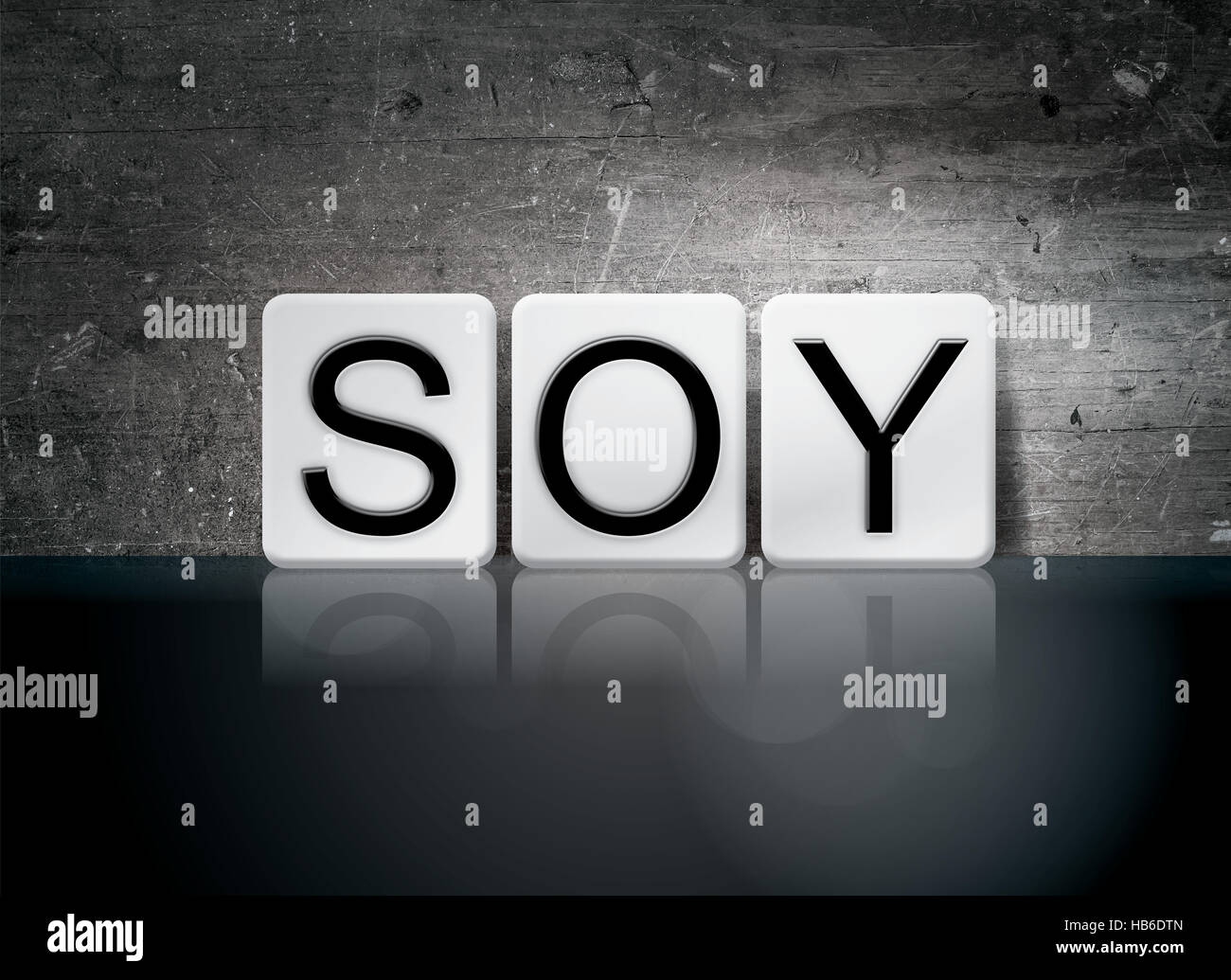 The word "Soy" written in white tiles against a dark vintage grunge ...