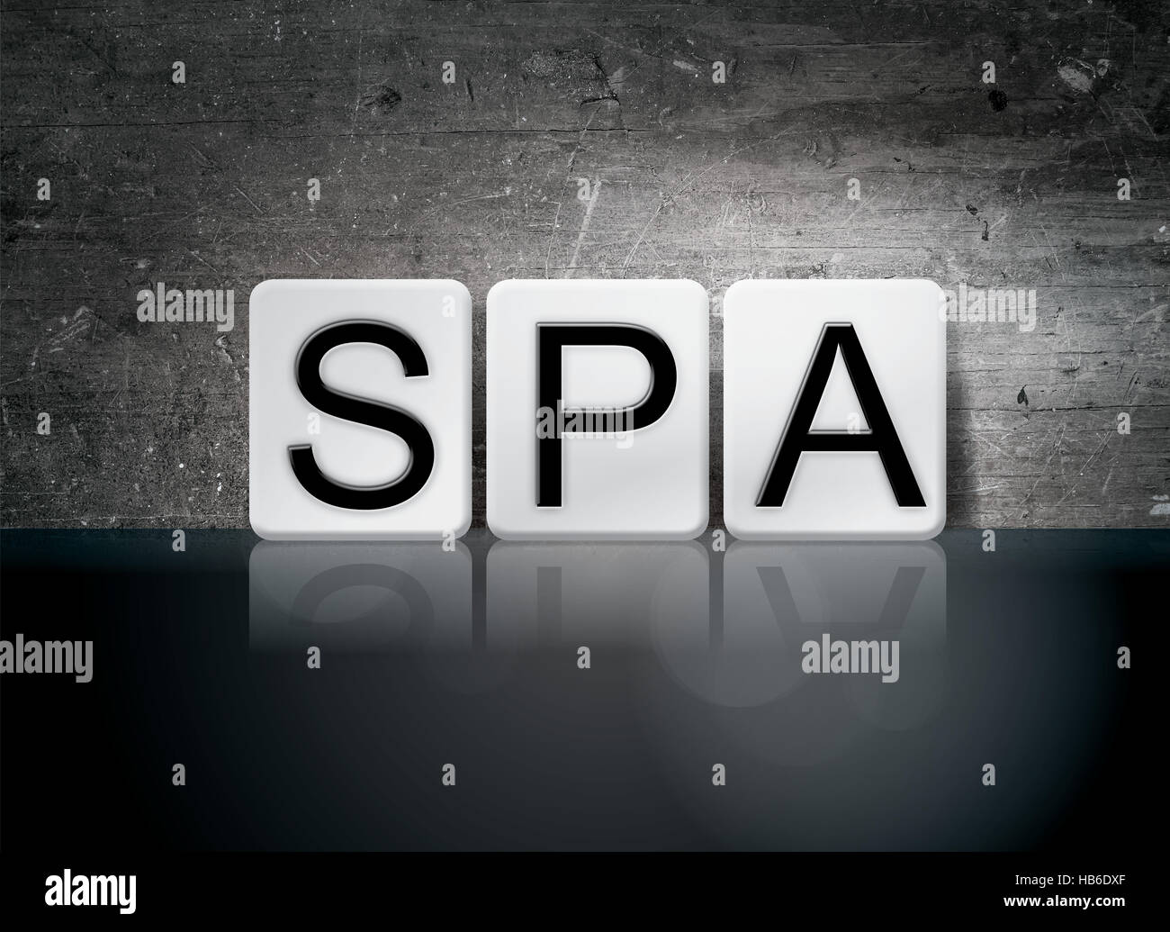 The word "Spa" written in white tiles against a dark vintage grunge ...