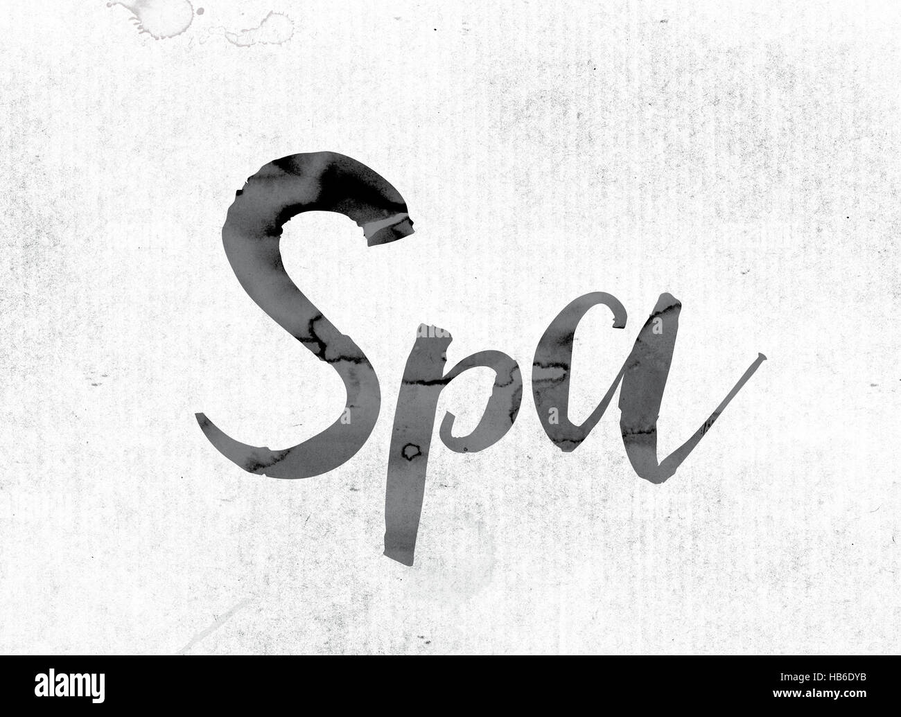 The word "Spa" concept and theme painted in watercolor ink on a white ...