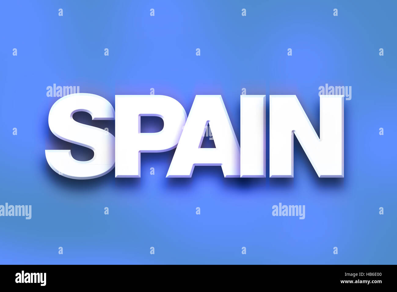 The word "Spain" written in white 3D letters on a colorful background ...