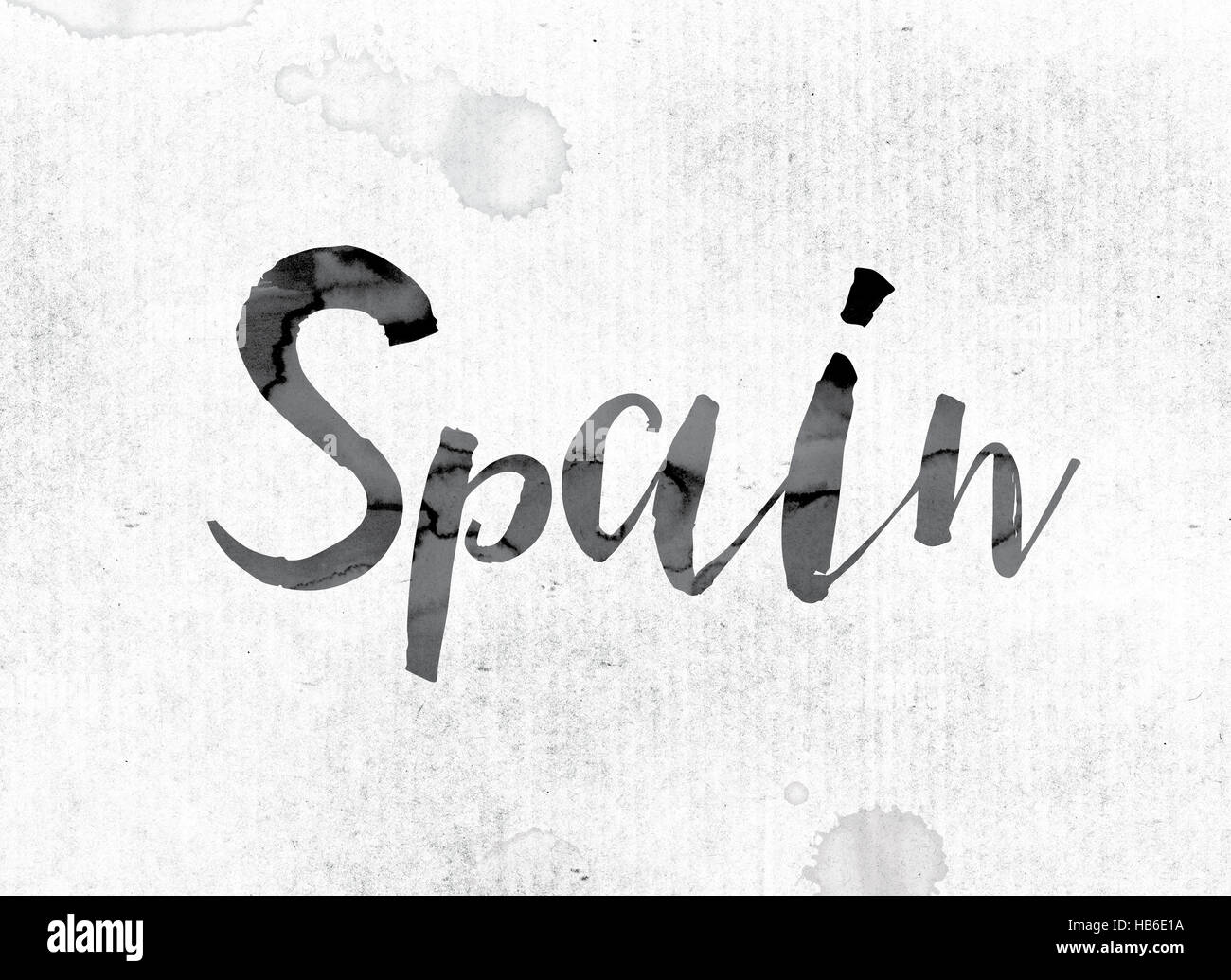 The word "Spain" concept and theme painted in watercolor ink on a white ...