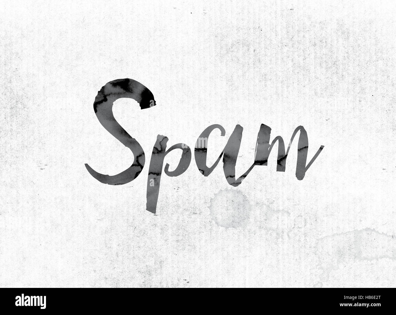 The word "Spam" concept and theme painted in watercolor ink on a white ...