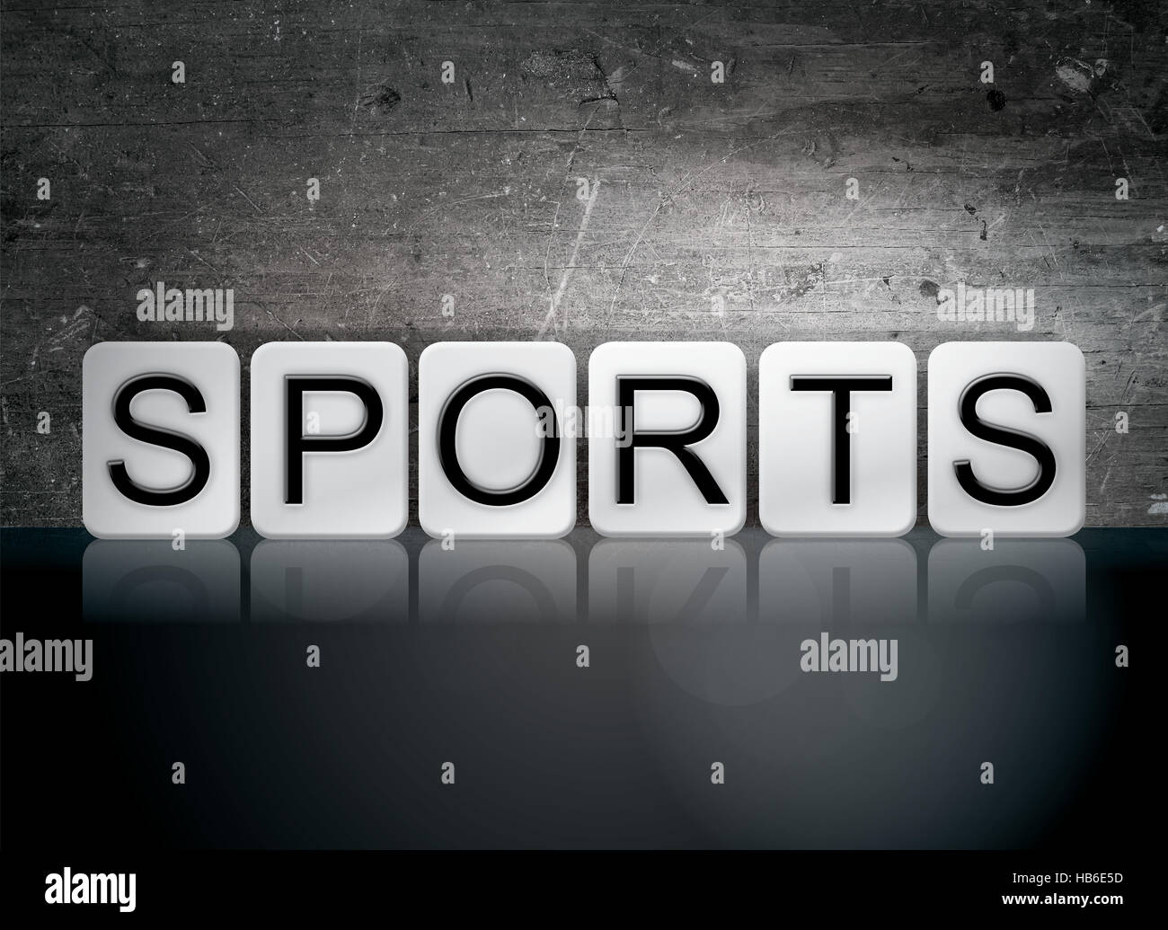 The word "Sports" written in white tiles against a dark vintage grunge ...