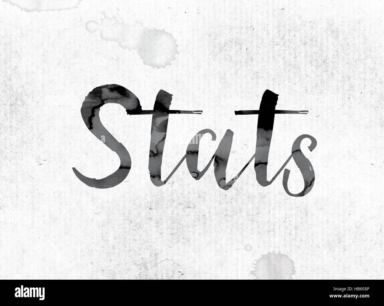 The word "Stats" concept and theme painted in watercolor ink on a white ...