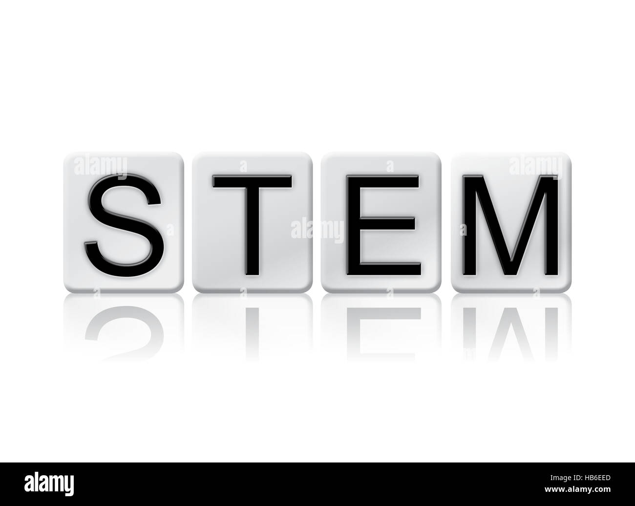 The word "STEM" written in tile letters isolated on a white background ...