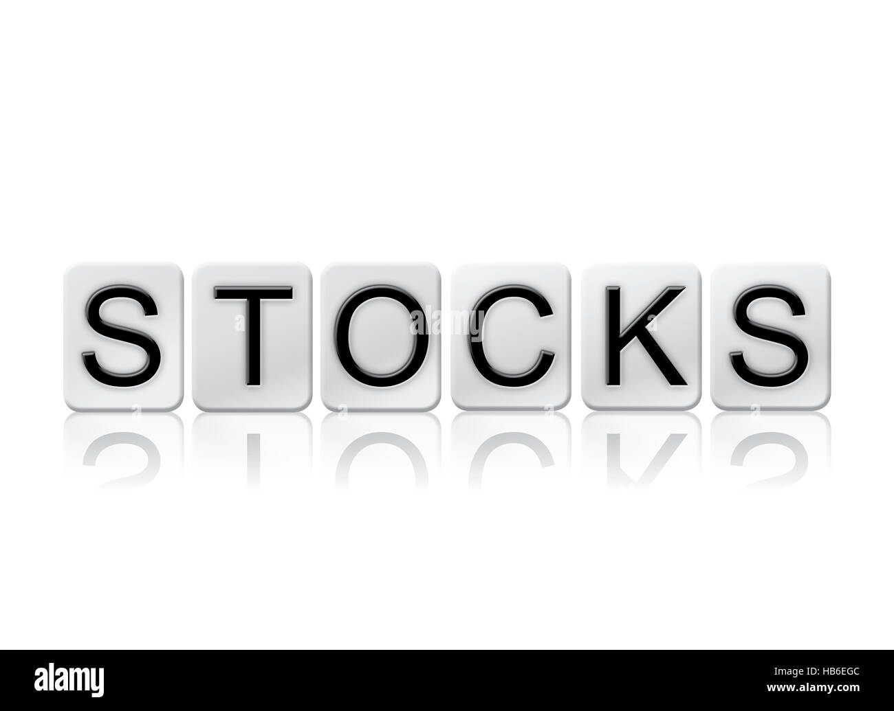 The word "Stocks" written in tile letters isolated on a white ...