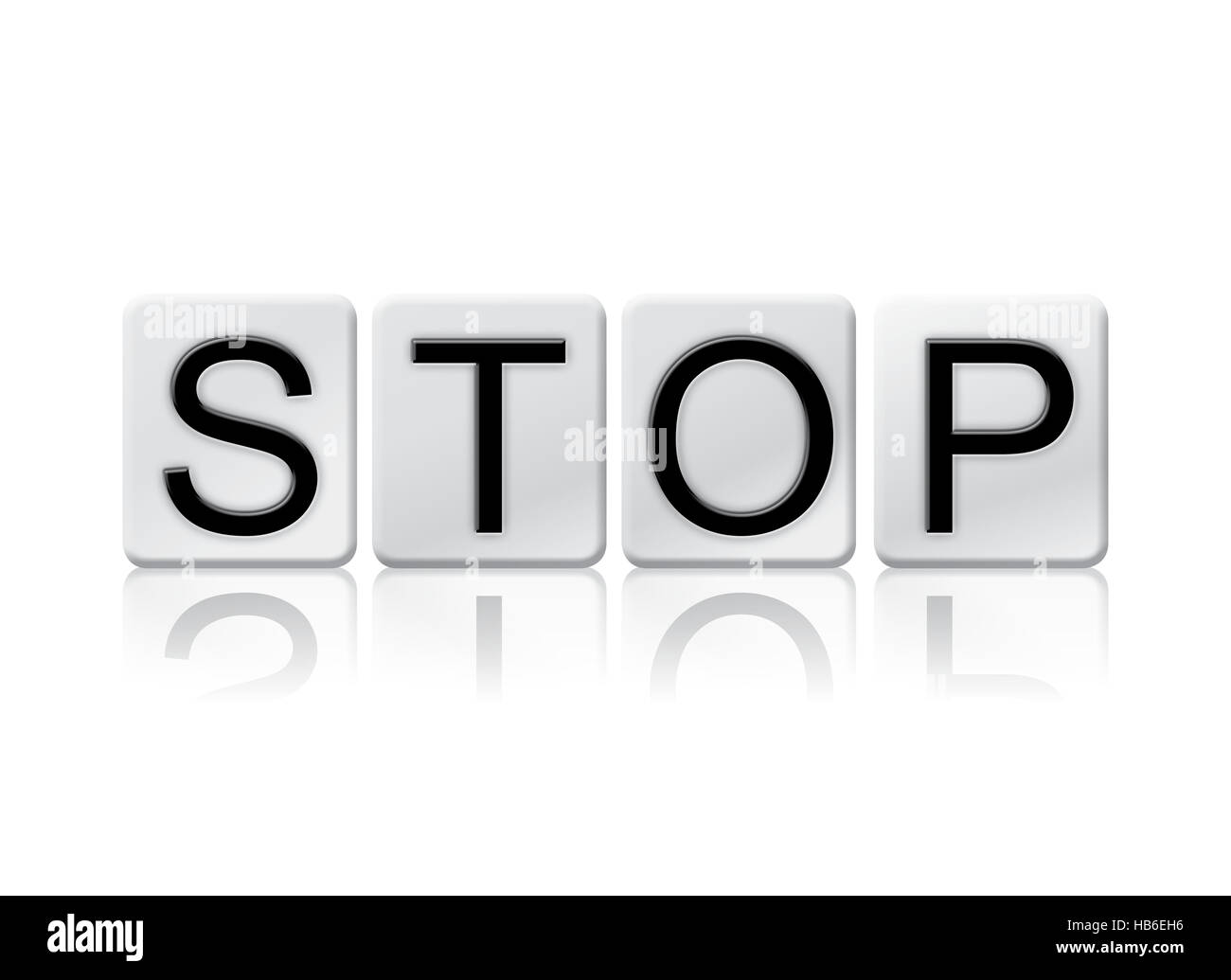 The word "Stop" written in tile letters isolated on a white background ...