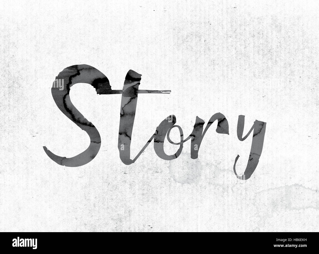 The word "Story" concept and theme painted in watercolor ink on a white ...