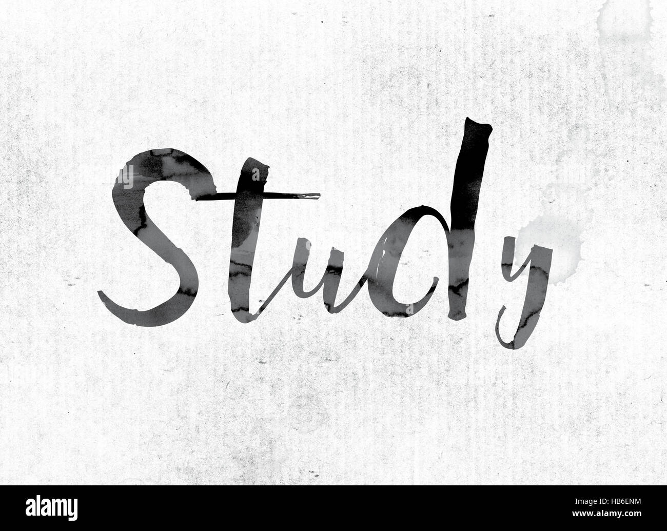 The word "Study" concept and theme painted in watercolor ink on a white ...