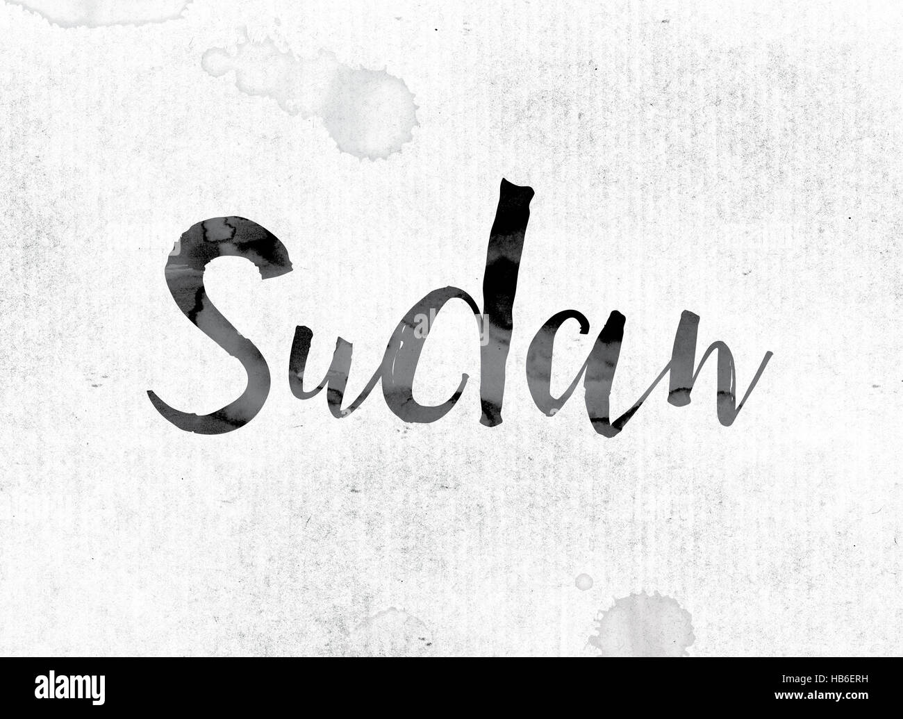 The word "Sudan" concept and theme painted in watercolor ink on a white ...