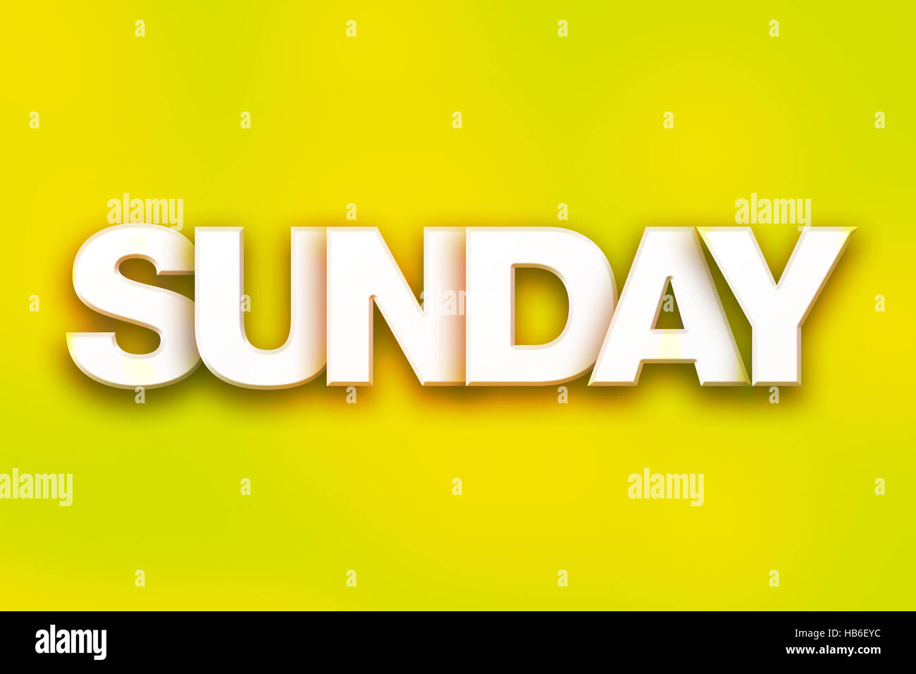 The word "Sunday" written in white 3D letters on a colorful background ...