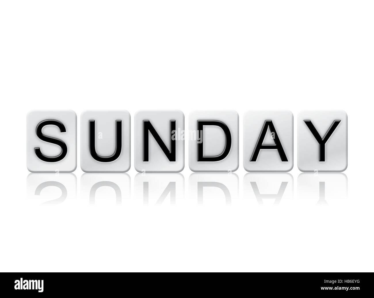 The word "Sunday" written in tile letters isolated on a white ...