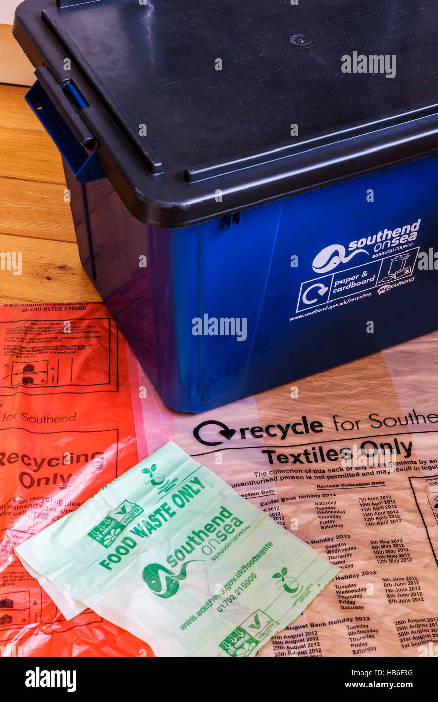 Various containers for recycling household rubbish Stock Photo - Alamy