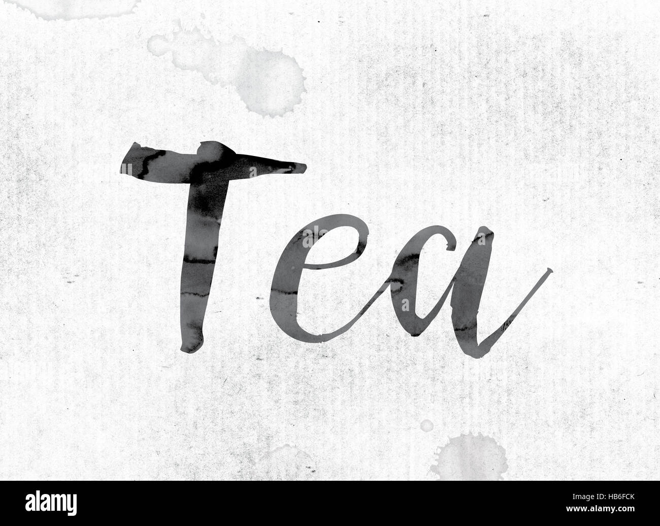 The word "Tea" concept and theme painted in watercolor ink on a white ...