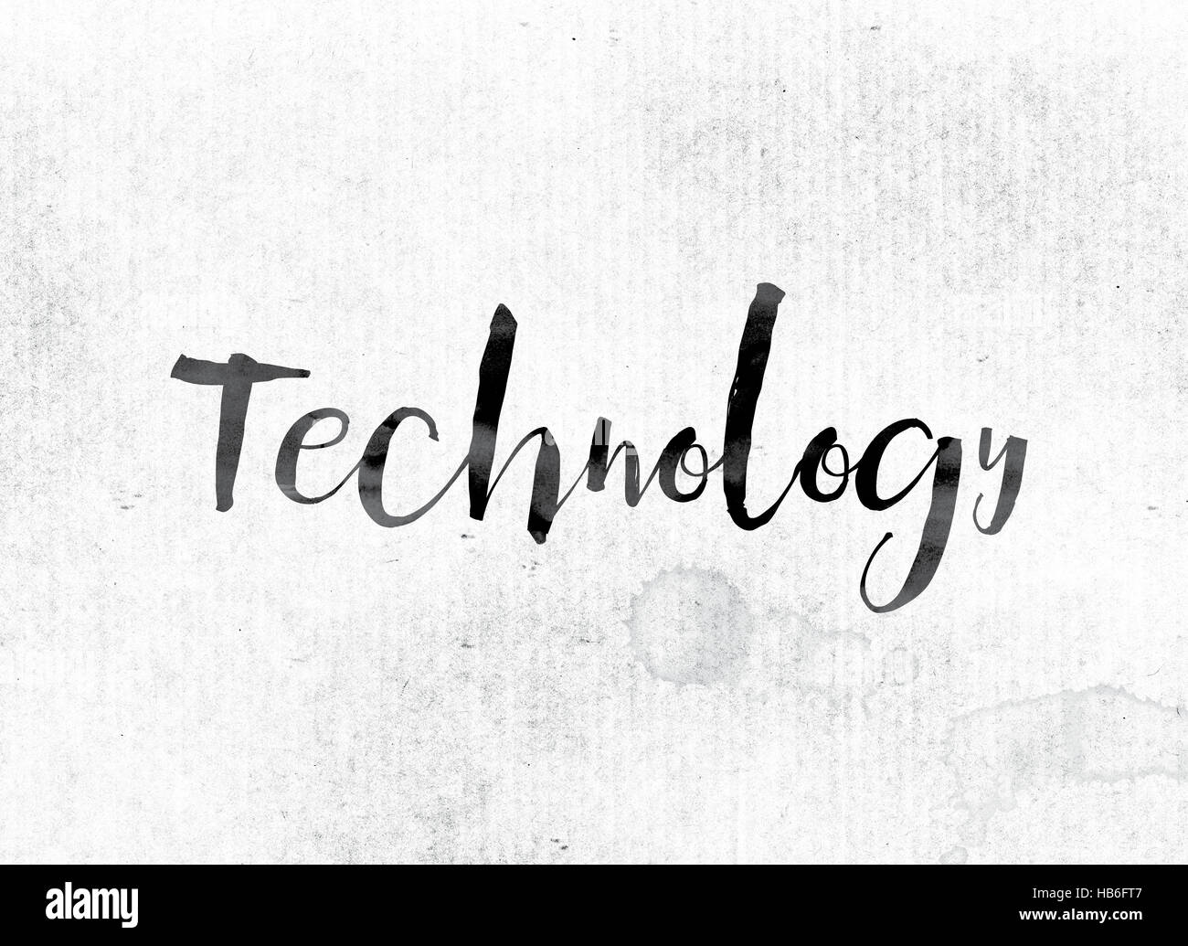 The word "Technology" concept and theme painted in watercolor ink on a ...