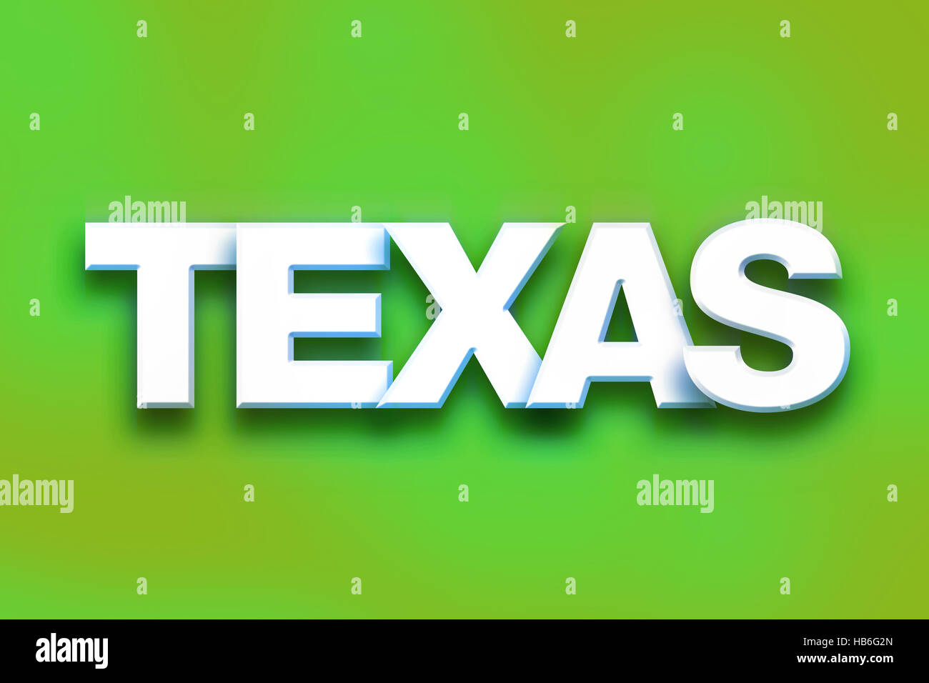 The word "Texas" written in white 3D letters on a colorful background ...