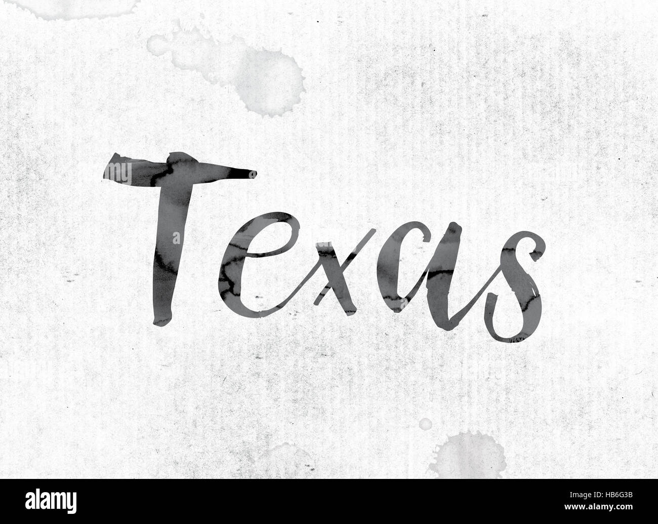 The word "Texas" concept and theme painted in watercolor ink on a white ...