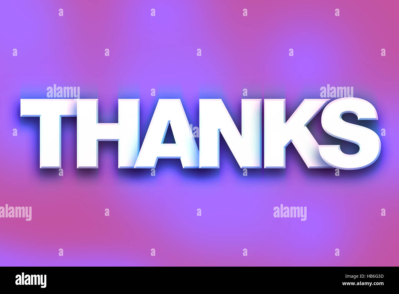 The word "Thanks" written in white 3D letters on a colorful background ...