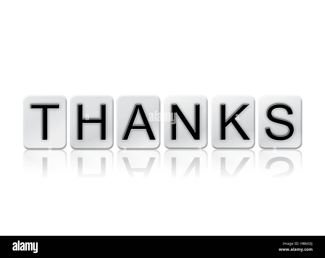 The word "Thanks" written in tile letters isolated on a white ...
