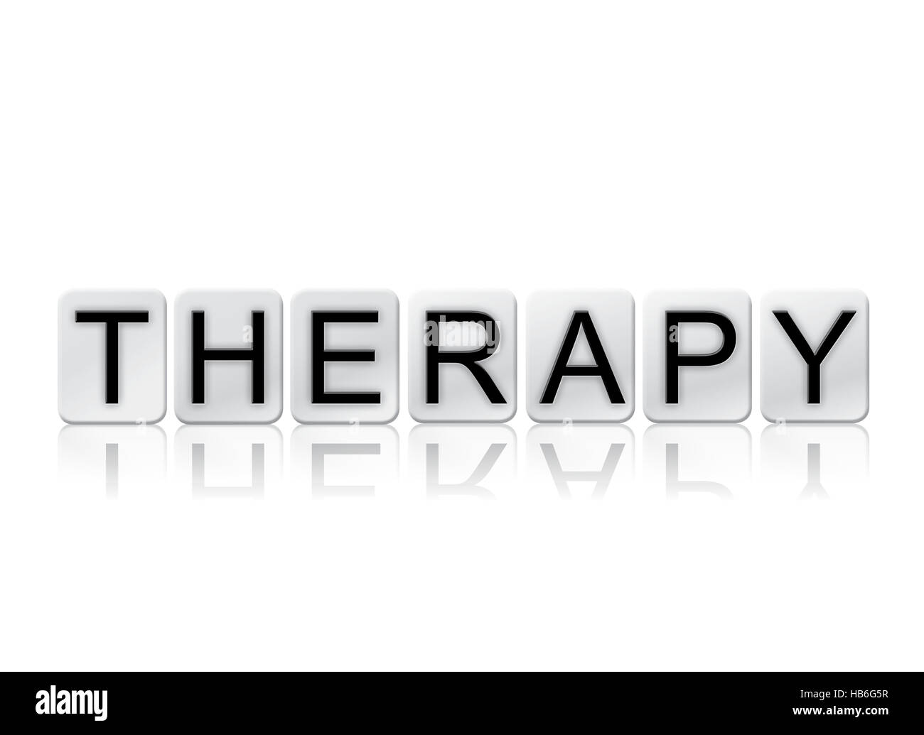 The word "Therapy" written in tile letters isolated on a white ...