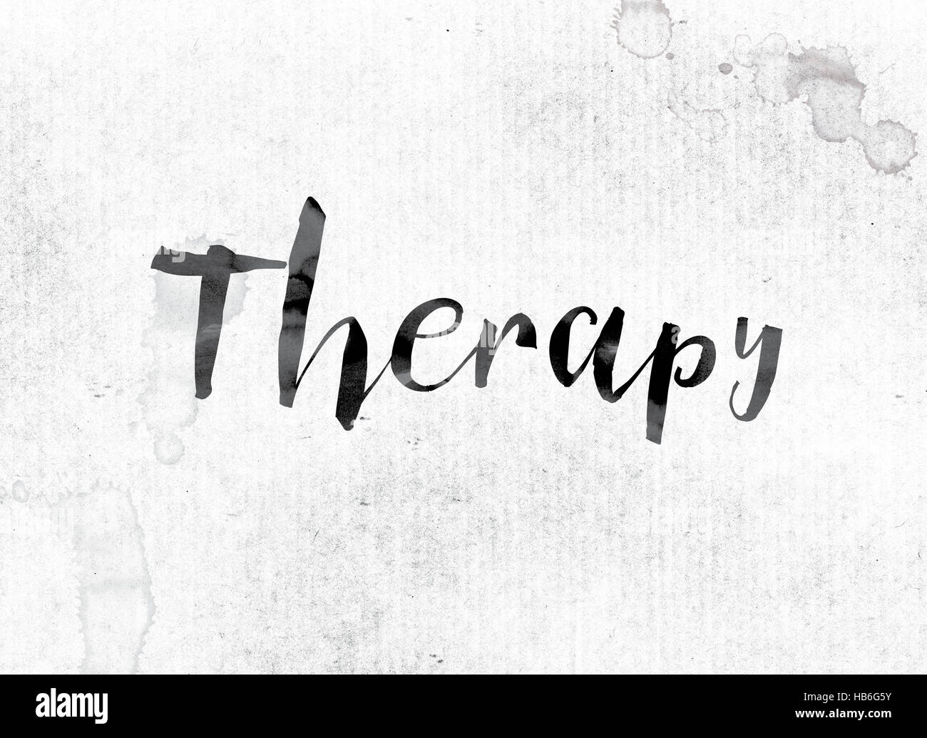 The word "Therapy" concept and theme painted in watercolor ink on a ...