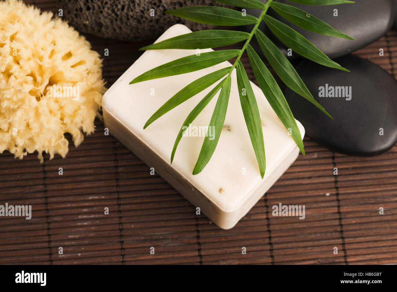 Spa setting with natural soap Stock Photo - Alamy