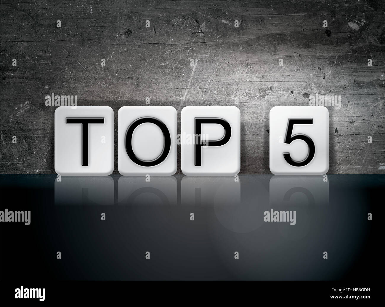 The word "Top 5" written in white tiles against a dark vintage grunge ...