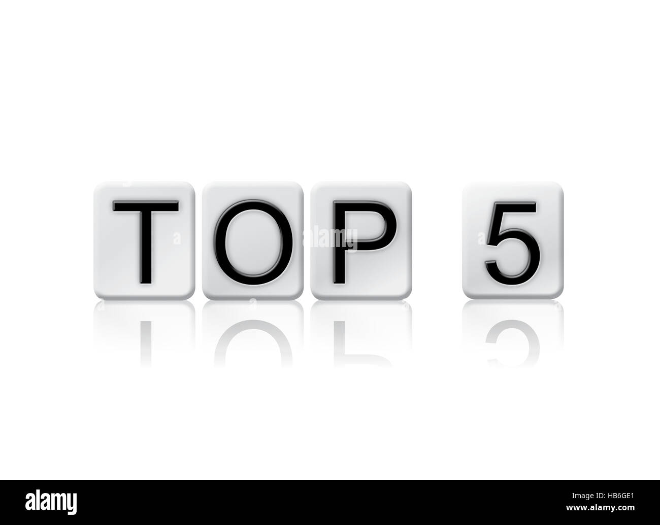 The word "Top 5" written in tile letters isolated on a white background ...