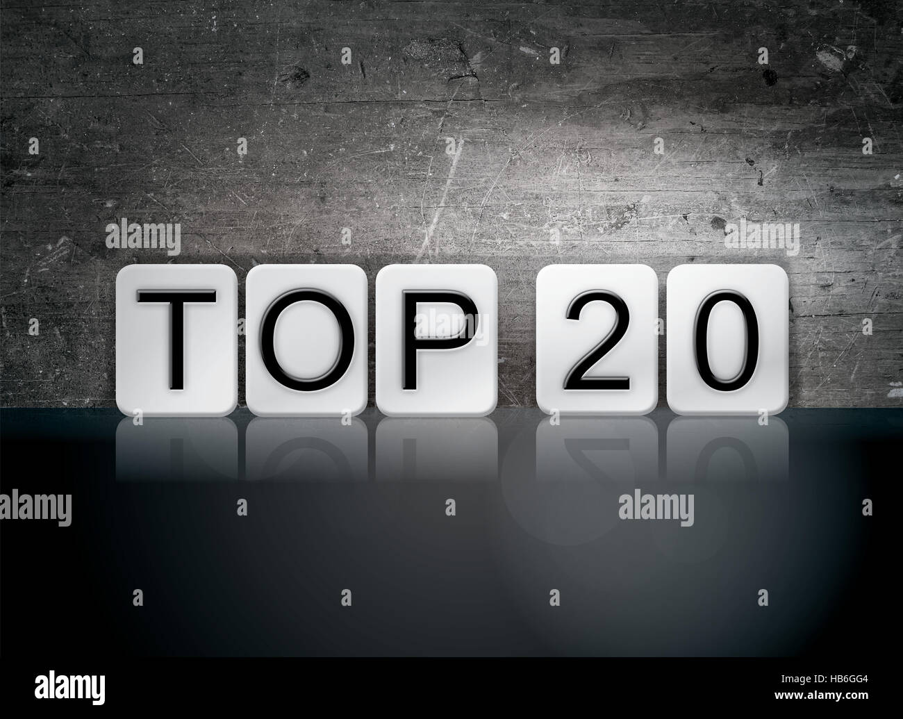 The word "Top 20" written in white tiles against a dark vintage grunge ...