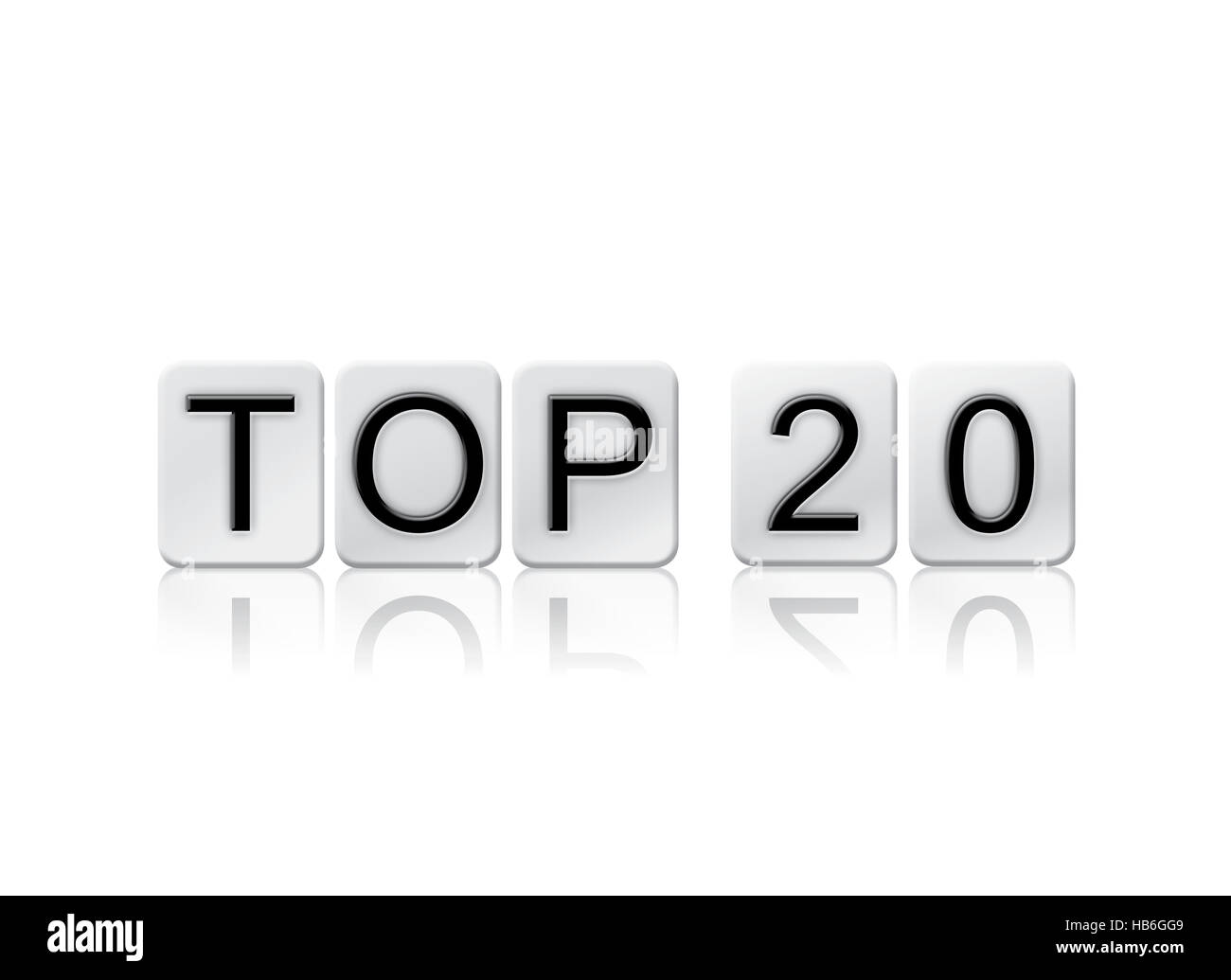 The word "Top 20" written in tile letters isolated on a white ...