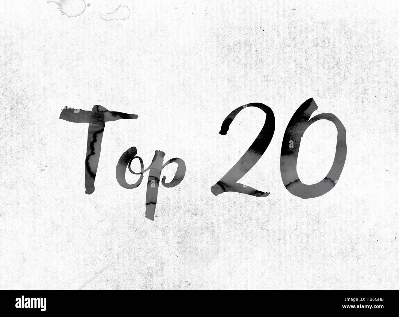 The word "Top 20" concept and theme painted in watercolor ink on a ...