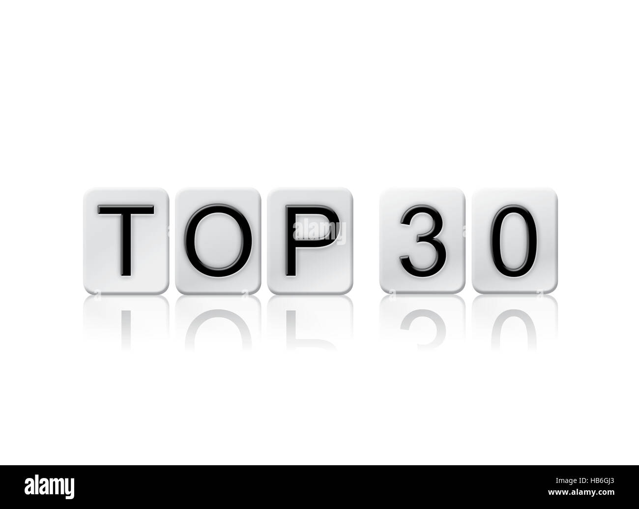 The word "Top 30" written in tile letters isolated on a white ...