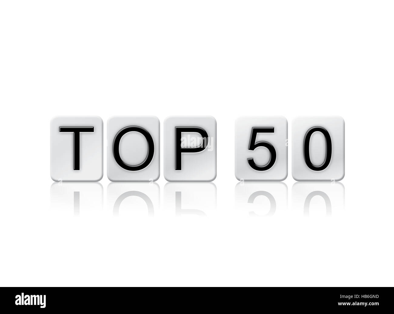 The word "Top 50" written in tile letters isolated on a white ...