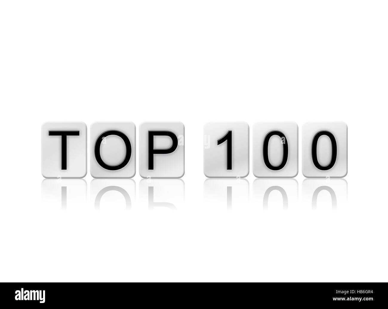 The word "Top 100" written in tile letters isolated on a white ...